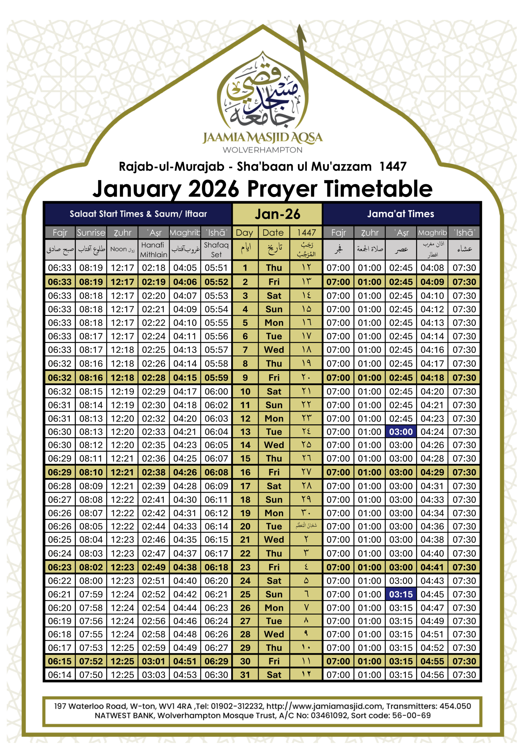 Jaamia Masjid Aqsa Wolverhampton – Jamia Masjid Al-Aqsa, Wolverhampton ...